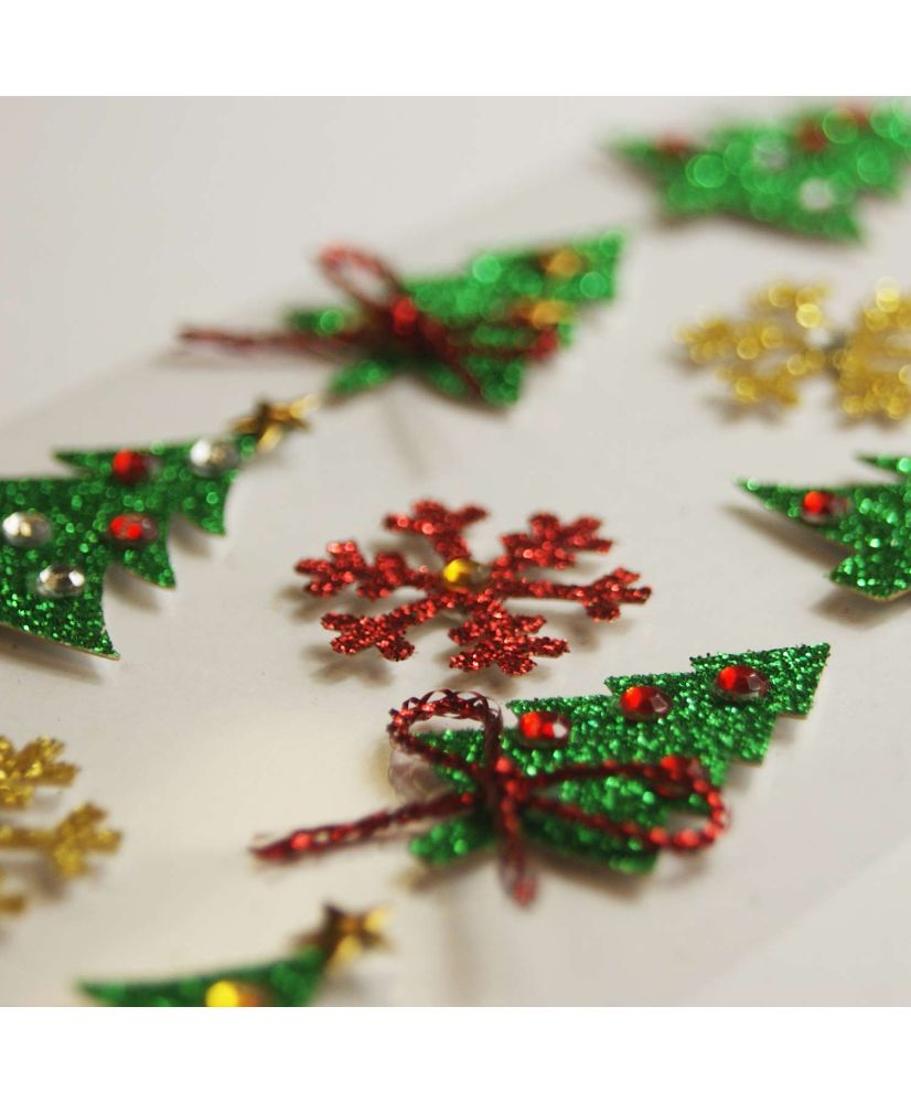 Stickers Noël En Relief Sapins Et Flocons à Paillettes